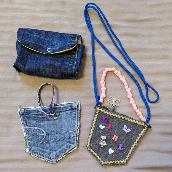 Hand Crafted | Bags | Handmade Denim Pouch Luggage Tag Purse Set 3 ...